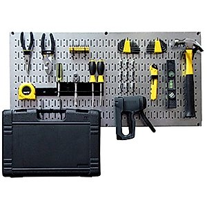 Wall Control Modular Pegboard Tool Organizer System - Wall-Mounted Metal Peg Board Tool Storage Unit for Pegboard Tiling (Metallic Pegboard)