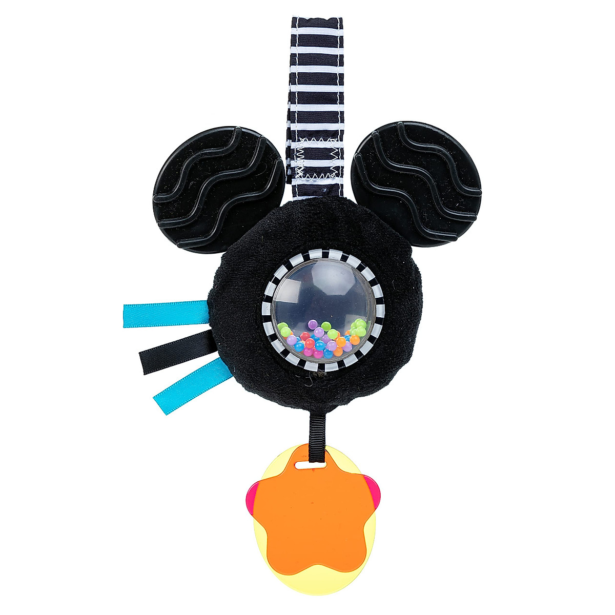 KIDS PREFERRED Disney Baby Mickey Mouse Hanging Toy, Black and White High Contrast Crinkle Plush, Boys and Girls Ages 0+, Stroller On The Go Activity Toy (81246)