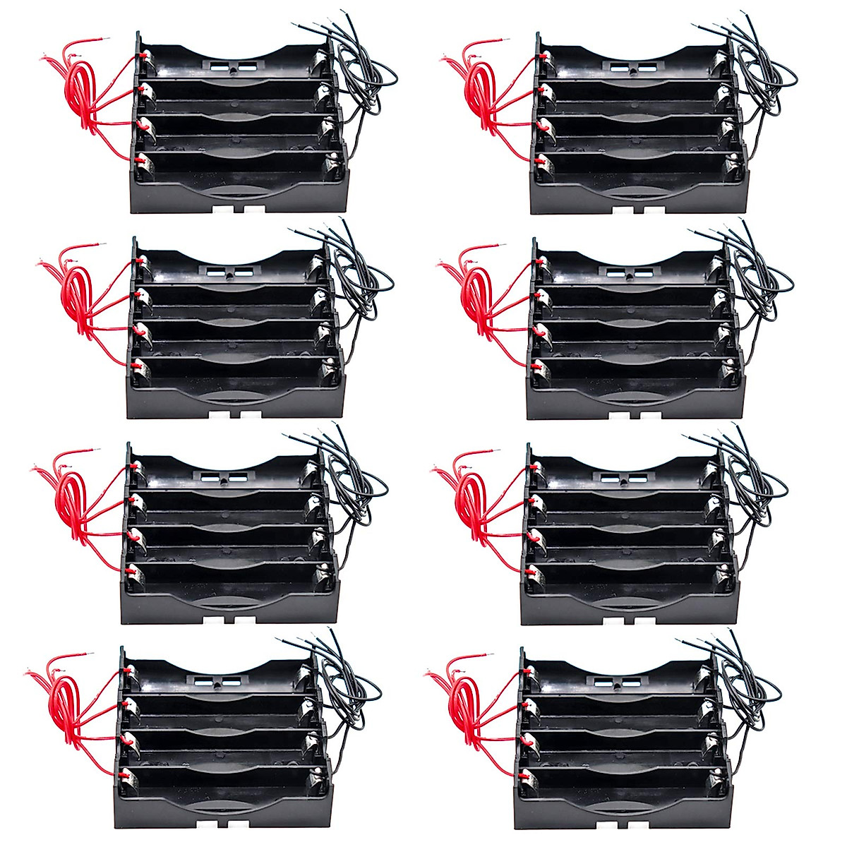 XFFCSEC18650 Battery Holder with Leads: 8 pcs 4 Slots x 3.7V Black Plastic Batteries Case, Suitable for 18650 Flat top Battery