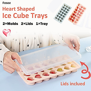 2 Pack Heart Shpaed Ice Cube Trays with Lids, Heart ice Molds, 42 Holes Silicone Heart Ice Cube Molds for Whiskey, Cocktail, Fun Shapes Ice Cubes, Chocolate, Candle, Candy, Jelly, Jello - with Lids