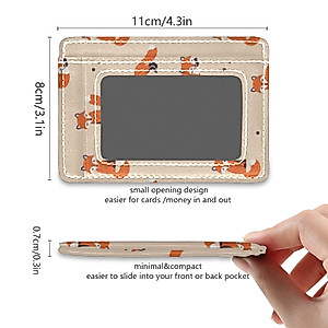 Linomo Thin leather Card Holder and Money Clip Cute Animal Fox Pattern Wallet RFID Blocking for Men & Women