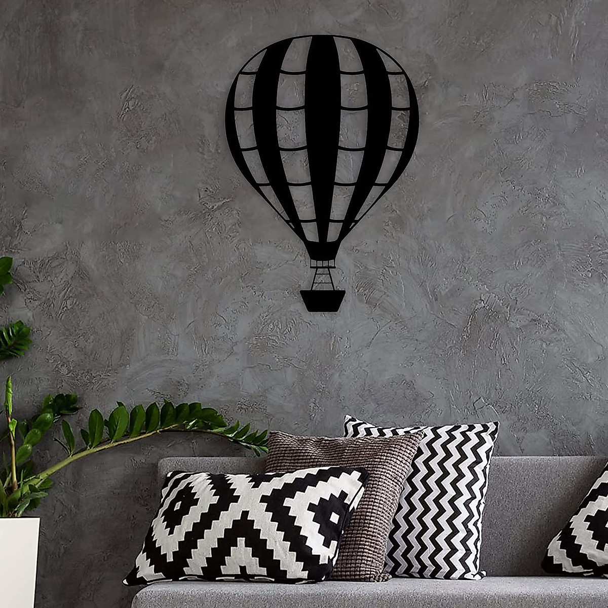 Hot Air Balloon Metal Wall Art, 3D Silhouette Decoration of Living Room, Stylish Metal Wall Hanging Black Decoration, Suitable for Home Decoration of Restaurant Coffee Shop