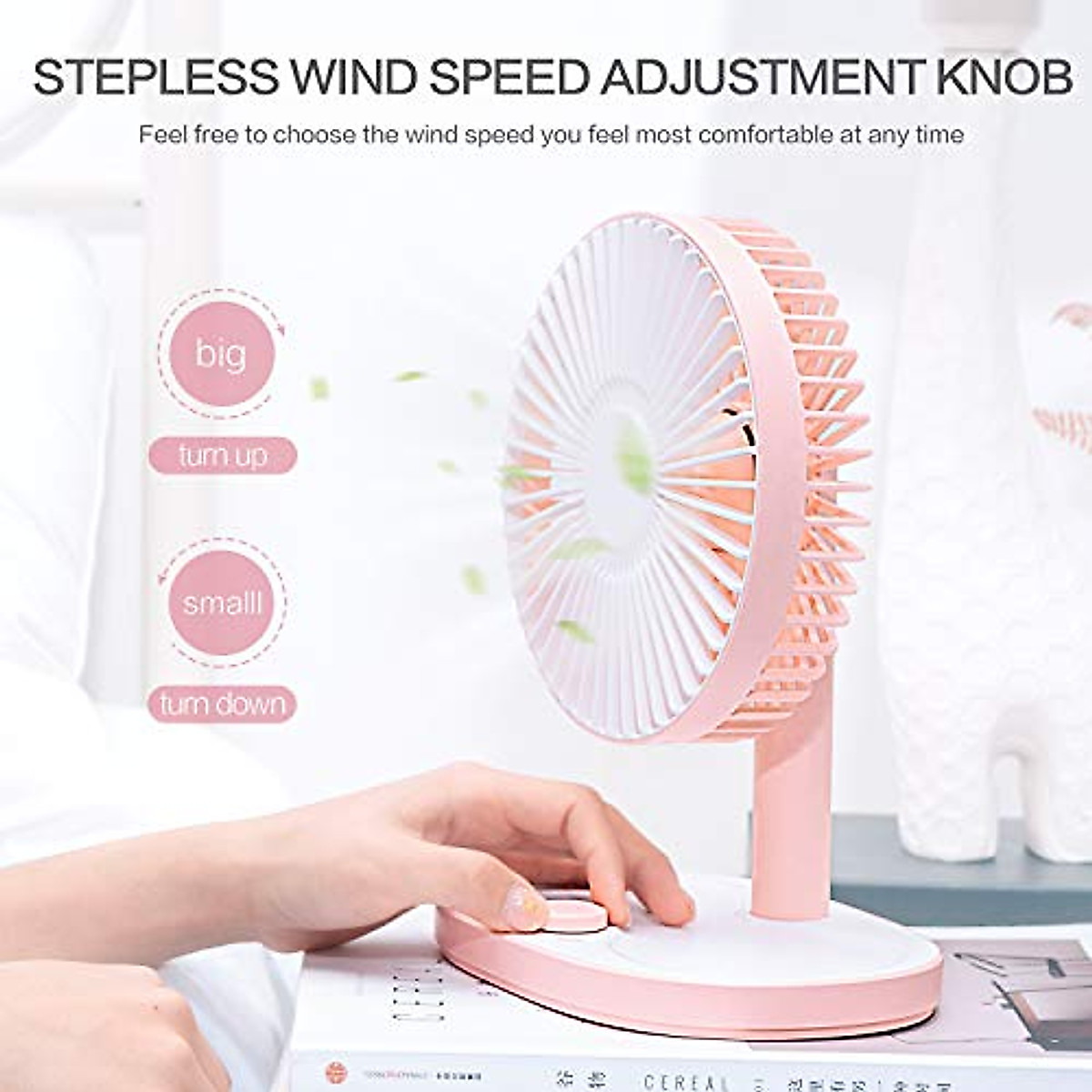 SmartDevil 6.5“ Small Desktop Fan, Personal Desk Fan With Storage Function, 2600 mAh Battery Operated Table fan, Smart Timing Function, Stepless Speed Regulation, for Home, Office, Bedroom, Pink