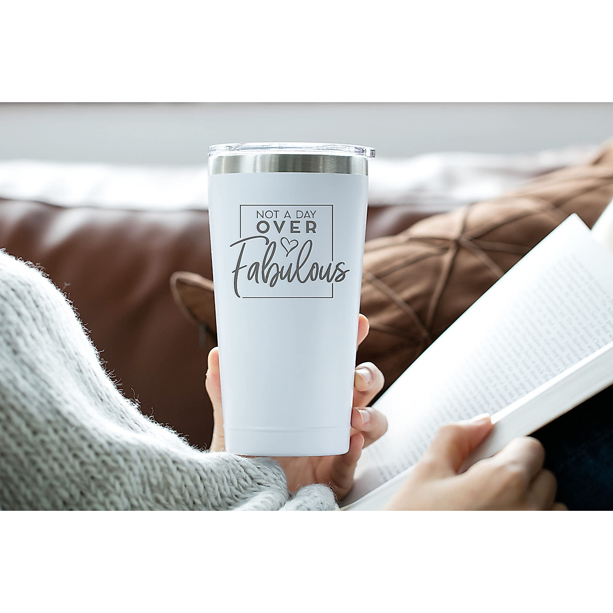 Sodilly Insulated Stainless Steel Tumbler - Keeps Beverages Hot or Cold - Ideal Birthday Cups for Women - Perfect for Women's Birthday Celebrations - Not a Day Over Fabulous Tumbler - 16 oz White