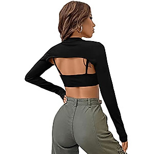 Verdusa Women's 2Pcs Mock Neck Long Sleeve Crop Top Spaghetti Straps Scoop Neck Sleeveless Cami Top Black L