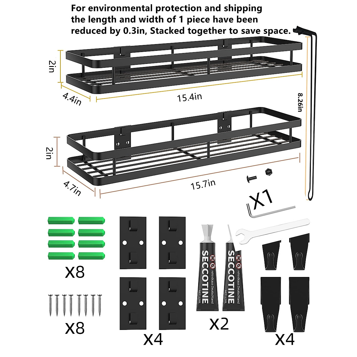 2Pack 15.7in Spice Rack Wall Mount and 2Pack Magnetic Paper Towel Holder