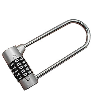 2.75" Wide 5 Position resettable U-Lock Padlock with 4.57" Long Shackle, Gym, Suitable for lockers. File cabinets, wardrobes, Fences, Sheds, Door Cabinet Locks, 1 Piece, Silver.