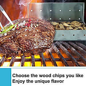 Cosumina Stainless Steel BBQ Smoker Box for Grilling Barbecue Wood Chips On Gas Grill or Charcoal Grill Grilling Accessories with Basting Brush
