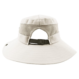 Womens Sun Hats Wide Brim Ponytail Hats Summer Beach Hat for Women Foldable Travel Safari Hats UPF50+(Size:M-L) (58cm/22.83inch,Beige)