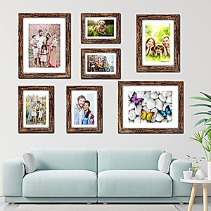 BEYAHELA 4x6 Picture Frame Set of 6, Rustic Farmhouse 4 x 6 Frame Bulk with Mat, Distressed Wooden Photo Frame for Table Top Display and Wall Mounting Rustic Picture Frame With HD Glass (Brown)