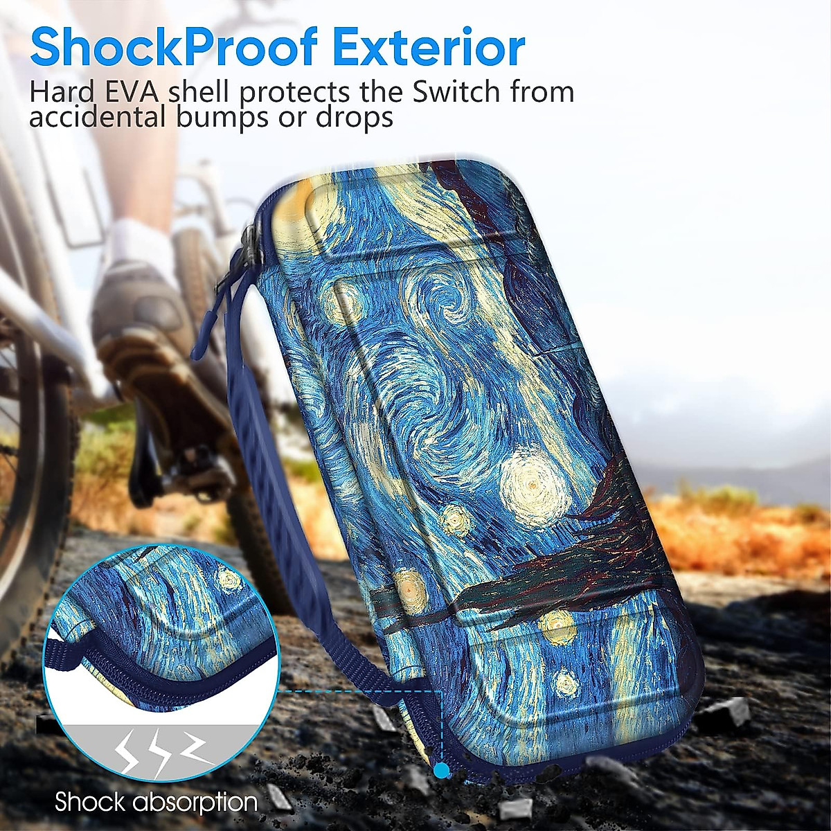 Fintie Carrying Case for Nintendo Switch OLED Model 2021/Switch 2017, [Shockproof] Hard Shell Protective Cover Travel Bag with 10 Game Card Slots & Inner Pocket, Starry Night