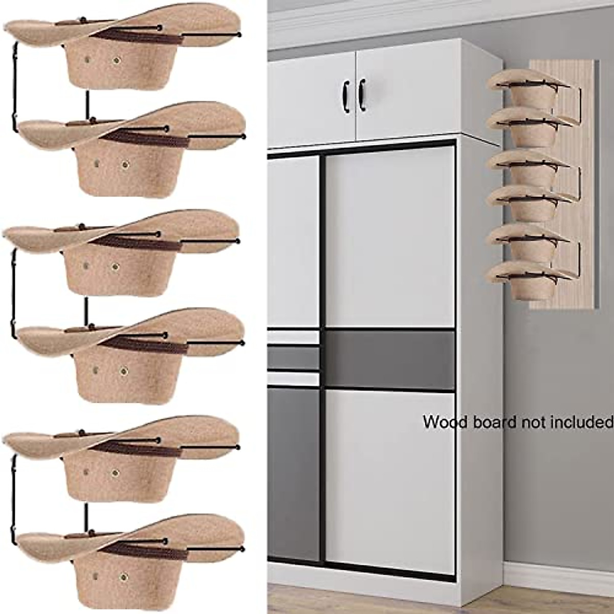 YYDSZZ Cowboy Hat Rack for Wall,6 Pieces Cowboy Hat Holder for Hat Storage Cowboy Hat Hangers for Wall Display, Hat Holder Organizer (Black)