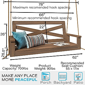 Porchgate Amish Heavy Duty 700 Lb Boardwalk Porch Swing W/Ropes (5 Foot, Warm Walnut Stain)