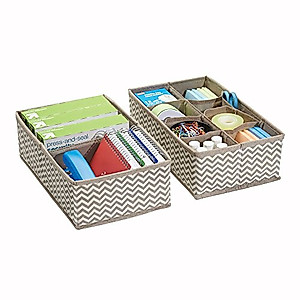 iDesign Chevron, 10 Compartments, InterDesign Fabric Dresser Drawer Storage Organizer for Underwear, Socks, Bras, Tights, Leggings-Set of 2, Taupe/Natural