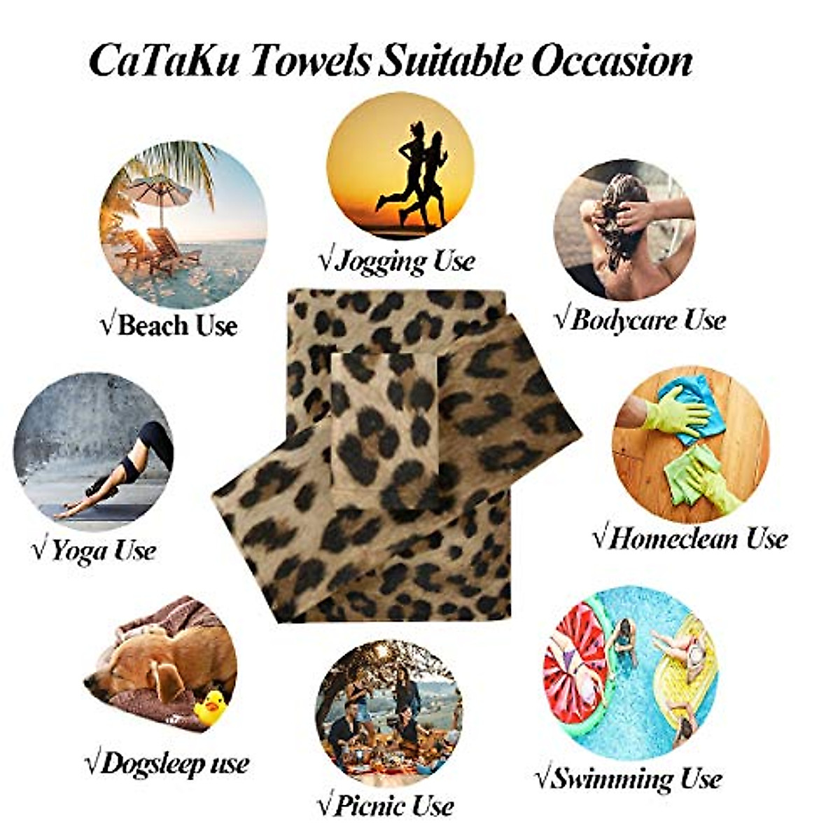 CaTaKu Towels Set 3-Piece Leopard Towel Bathroom Sets 1 Bath Towel 1 Washcloth 1Hand Towel Animal Print Towel Set of 3 Soft Multifuntion for Home Kitchen Hotel Gym Swim Spa.
