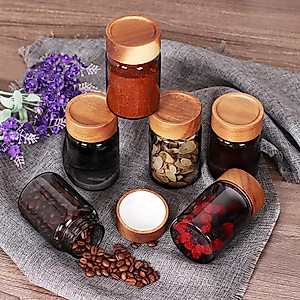 SAIOOL 6 Pcs Small Grey Glass Spice Jars with Label,High Sealing Threaded Mouth, 8.79oz /260ml*6,Empty Cylinder Spices Bottles,Storage Jars with Airtight Screw Lids,Retro Style