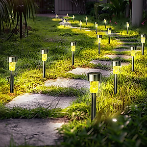 GIGALUMI 24 Pack Solar Path Lights Outdoor,Solar Lights Outdoor Waterproof,Stainless Steel LED Landscape Lighting,Solar Garden Lights for Driveway,Pathway,Patio,Yard