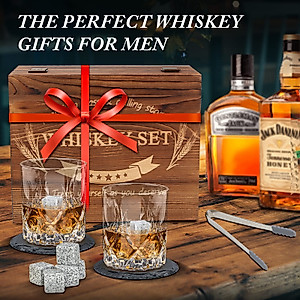 Whiskey Gifts for Men, 10oz Whiskey Glasses Set of 2 with Unique Wooden Box 8 Chilling Whiskey Stones Fashioned Bourbon Glasses Bourbon Gifts for Wedding Anniversary Christmas Birthday Party Holiday