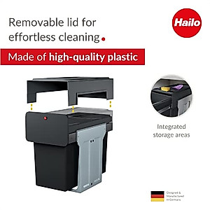 Hailo Ecoline Design L | Built-in Pull-Out Waste Separation System | 2 x 14 L / 2 x 3.7 gal Recycling Trash can (Black) | Removable Bins Made from 100% Recycled Plastic