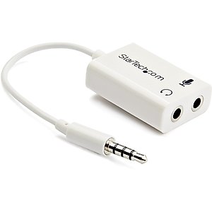 StarTech.com 4 Position Microphone and Headphone Splitter – 3.5 mm – 4 Pin / 4 Pole – Mic and Audio Combo Splitter Cable (MUYHSMFFADW), White