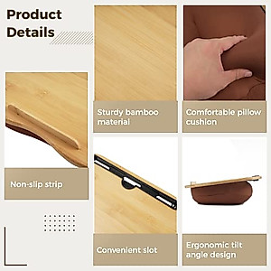 Lap Desk with Pillow Cushion, Portable Bamboo Laptop Stand with Slot for Tablet/Phone, Lightweight Laptop Desk Tray, Computer Bed Table for Home Travel, Support up to 14" Laptops