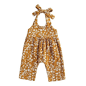 Baby Girls Daisy Playsuits Bodysuit+Headband Print Halter Romper Floral Jumpsuit Infant Summer Clothes (A-Yellow, 0-6 Months)