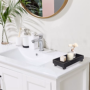 OLLVIA Farmhouse Wood Tray Risers, Distressed Black, Round, 24-Inch