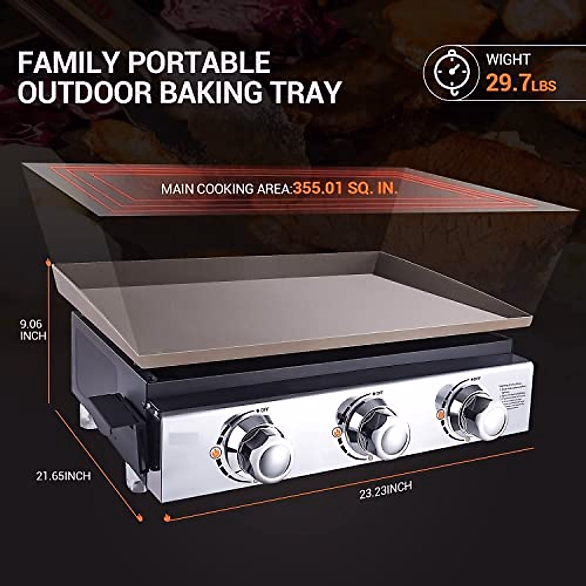 Portable Propane Gas Grill 23 in,Tabletop Griddle with 3 Burners, Stainless Steel Ideal for Outdoor Cooking, Camping, Tailgating or Picnicking Generic-111