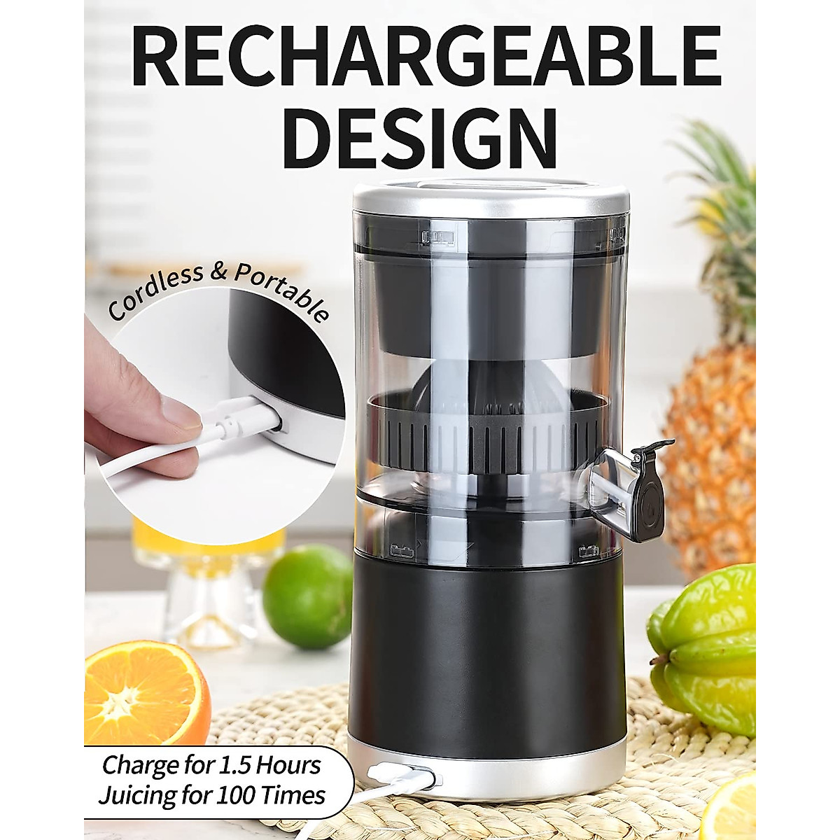 Citrus Juicer Machines Rechargeable - Portable Juicer with USB and Cleaning Brush for Orange, Lemon, Grapefruit（Update）