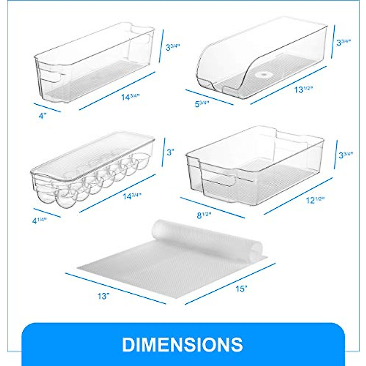 fridge bins and organizers Set of 10 - Stackable refrigerator bins set includes 6 bins for food containers and 4 precut shelf liners for fridge shelf's