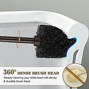 Toilet Bowl Brush Holder Set: Bathroom Deep Cleaning Toilet Scrubber Rim Cleaner with Caddy for Restroom Rv - Hidden Modern Elegant Toilet Clean Decorative Accessories - Bronze
