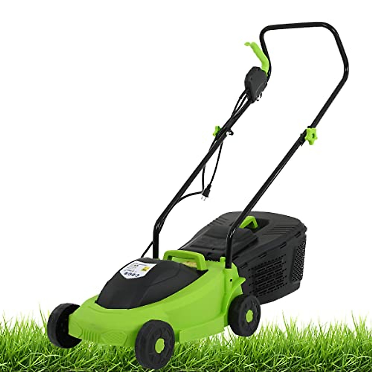 HKLGorg Electric Lawn Mower, 13-Inch 12 Amp Corded Push Mower with 3-Position Height Adjustment, 25L Collection Box, Corded Folding Handle, Electric Dethatcher for Yard, Lawn and Garden Care (Green)
