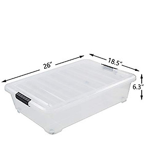 Asking 40 Quart Plastic Wheels Under Bed Storage Box, Latch Bin with Lid, Clear, 3-Pack