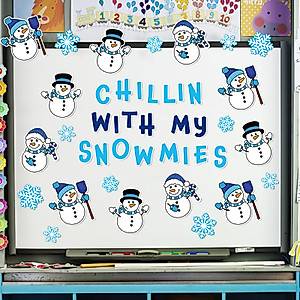 Whaline 52Pcs Winter Snowman Cutouts Christmas Snowman Snowflake Cutouts Winter Chillin with My Snowmies Bulletin Board Decor Blue White Snowman Holiday Party Cutouts for School Classroom Decor