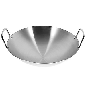 Luxshiny Stainless Steel Wok Non Stick Wok Pan Stainless Steel Pot Wok Skillet Nonstick Steel Skillet Everything Pan Camping Cookware Cooking Pot with Double Handle Gas Cooker Complex Work
