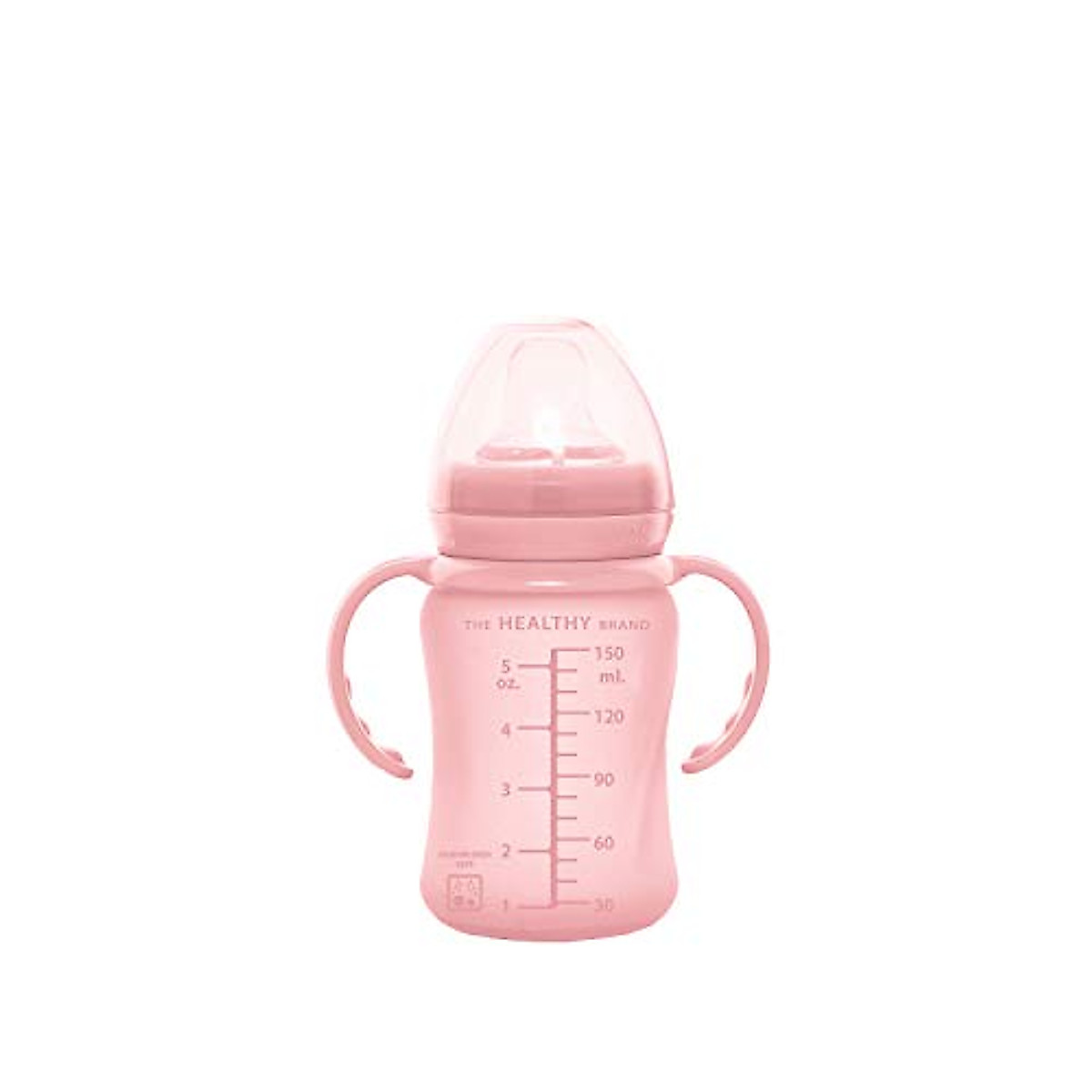 everyday baby Glass Sippy Cup with Silicone Sleeve, Spout, Drinking Handles, and Protective Cap - 150ml (5oz) - Rose Pink (for babies 6 months and up)
