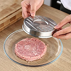 Lvpradior Burger Press, 5" Stainless Steel Non-Stick Hamburger Press Patty Maker with 100pcs Wax Paper for Stuffed Burgers Slider BBQ Barbecue Grilling