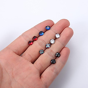 CASSIECA 5 Pairs Surgical Steel Screw Back Stainless Steel Stud Earrings for Women Men, Rainbow 5A Cubic Zirconia Sleeper Studs Hypoallergenic Earrings for Sensitive Ears 6mm