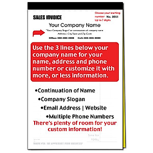 Custom Sales Invoice Personalized Duplicate Carbonless Form with Your Company Name - 2 Books (100 Sets) Numbered