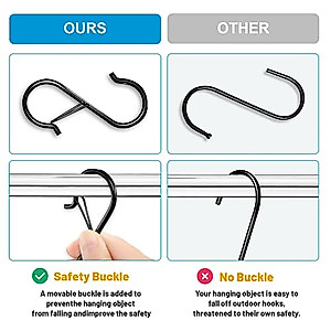 FSAH 17 Pcs S Hooks for Hanging, Heavy Duty S Shaped Hooks with Safety Buckle Design, Kitchen Hooks, Closet Rod S Hanger Hooks for Plants, Pots, Towels and Bags, Black 3.5 Inch