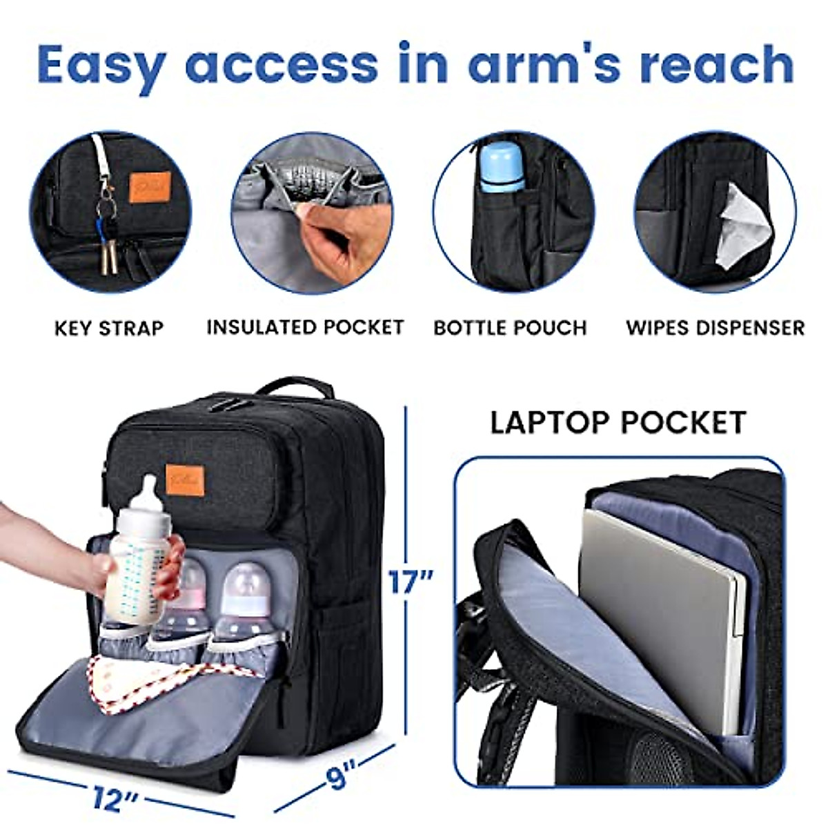 PILLANI Baby Diaper Bag Backpack - Large Travel Diaper Bags with Changing Pad - Newborn Essentials, Baby Registry Search, Shower Gifts