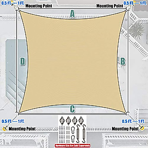 Amgo 14' x 20' Beige Rectangle Sun Shade Sail Canopy Awning, ATANPR1420,95% UV Blockage, Water & Air Permeable, Commercial and Residential (We Customize)