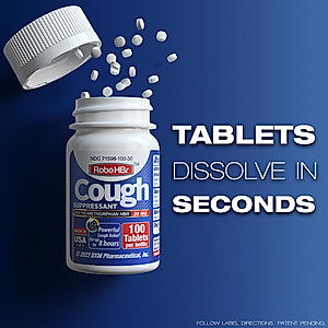 RoboHBr Cough Suppressant, Dextromethorphan HBr 30mg, 100 Tablets, 100 Doses for Effective Cough Relief