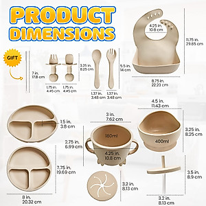 HippoBaby Baby Led Weaning Supplies | 10 Piece Silicone Feeding Set | Baby Toddler Bib Cup Divided Plate and Bowl Self Feeding Spoons Dish Set | Baby Utensils | Toddler Feeding Supplies (Beige)