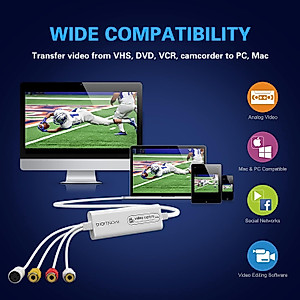 VIXLW Video Capture, USB Video Capture Device, Convert VHS to Digital, VHS/VCR/Hi8/Mini DV to Digital/DVD Converter, for Tape Player Camcorder Camera PC TV OBS, for Mac OS, Android, WinXP/7/8/10