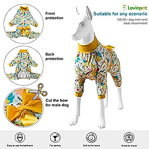 LovinPet XL Dog Clothes for Pitbulls - Mint Outer Space Print, Wound Care and Post Surgery Onesie, UV Protection Fabric, Pet Anxiety Relief Shirt, Pet PJ's,Yellow XL