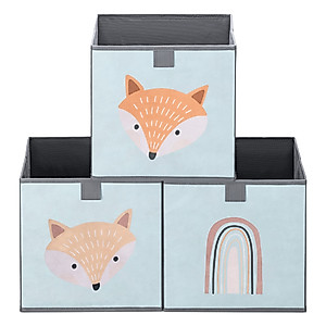 Navaris Kids Storage Cubes (Set of 3) - Storage Boxes 11x11x11" with Animal Designs - Children's Cube Bins Fabric Organizer Bin - Green Fox