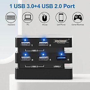Linkstyle USB Hub for PS4 Pro, 5-Port USB 3.0 Hub Extension Adapter Splitter with LED Indicator for PlayStation 4 Pro, Black