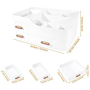 Diesisa Makeup Organizer, Cosmetic Organizer Countertop, Bathroom and Bedroom Desk Cosmetics Organizer, Large Capacity 3 Drawer for Cosmetics, Lotions, Lipsticks, Nail Care, Brushes - White