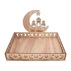 Table Tray Ramadan Mubarak Wooden Serving Tray: Eid Mubarak Moon Castle Tableware Tray Muslim Islam Party Serving Platter for Dessert Snacks Fruit Food Dessert Trays